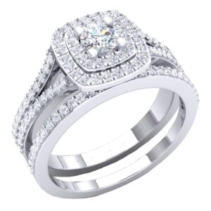 dazzlingrock collection 1.50 carat (ctw) round white cubic zirconia halo split shank engagement ring set for her in 10k white gold size 10