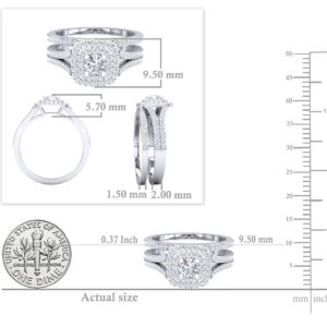 Dazzlingrock Collection 1.50 Carat (ctw) Round White Cubic Zirconia Halo Split Shank Engagement Ring Set for Her in 10K White Gold Size 10