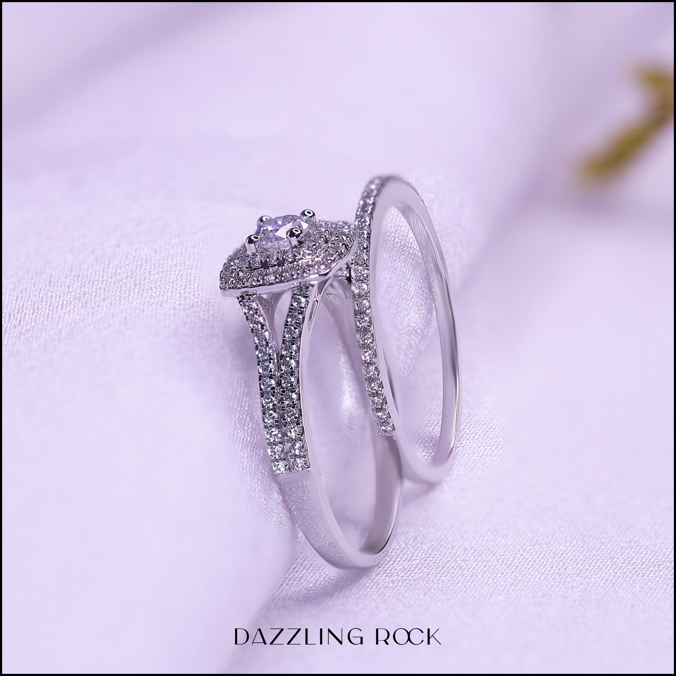 Dazzlingrock Collection 1.50 Carat (ctw) Round White Cubic Zirconia Halo Split Shank Engagement Ring Set for Her in 10K White Gold Size 10