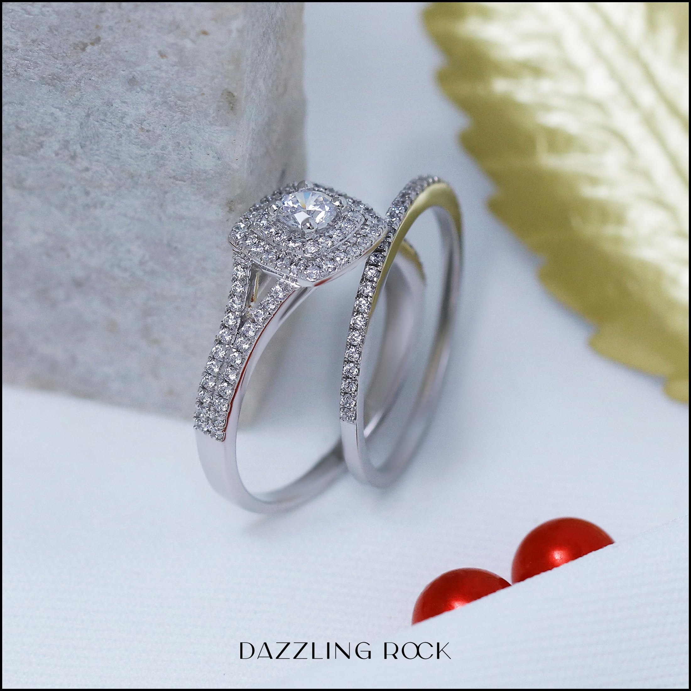 Dazzlingrock Collection 1.50 Carat (ctw) Round White Cubic Zirconia Halo Split Shank Engagement Ring Set for Her in 10K White Gold Size 10