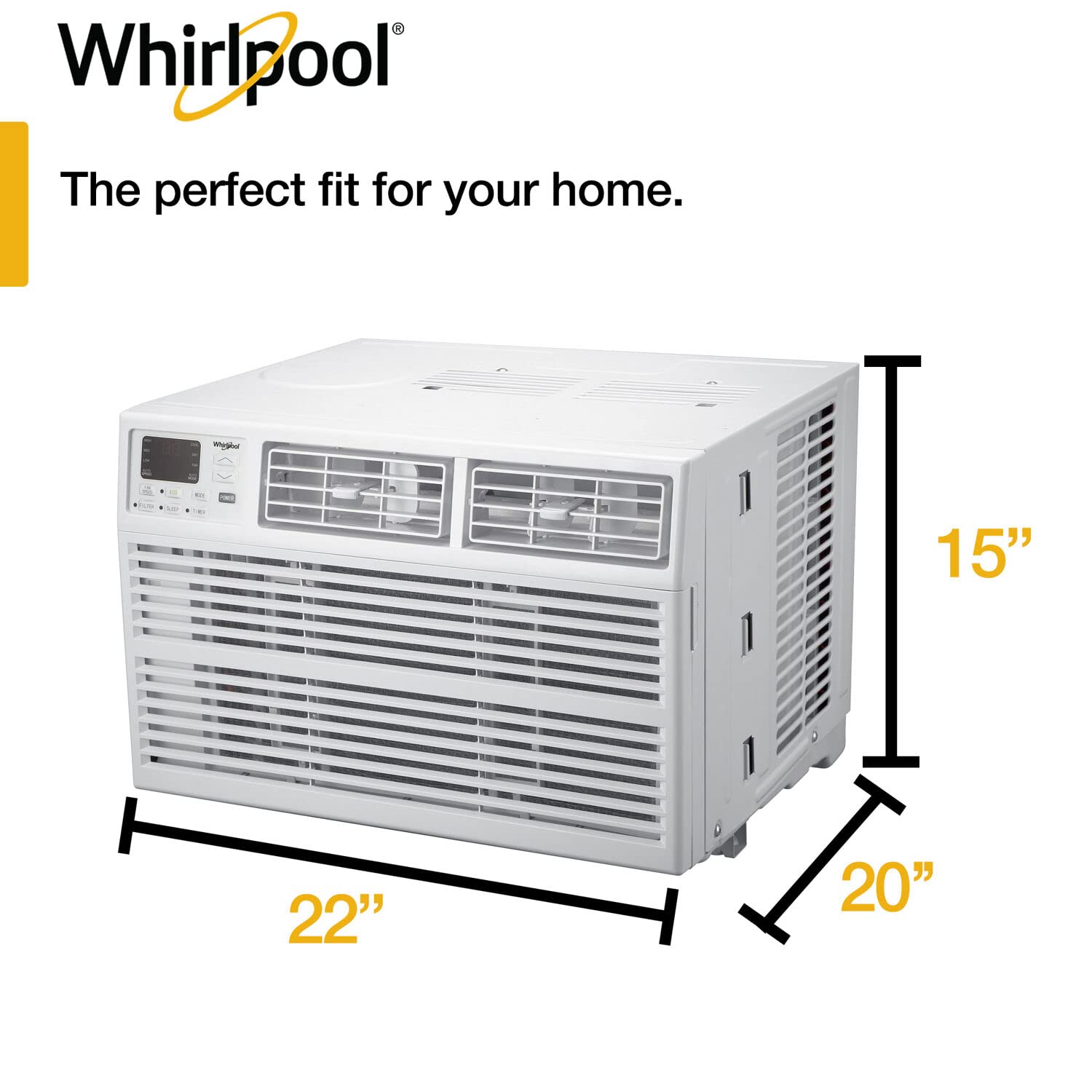 Whirlpool 10,000 BTU Window Air Conditioner and Dehumidifier, 115V, Window AC Unit for Medium Rooms up to 450 Sq. Ft., Apartment, or Bedroom with Remote Control, White