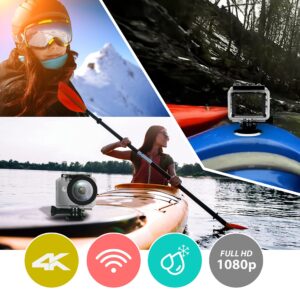 Gear Pro GDV485SL.01 4K 30fps Ultra HD Waterproof Sports Action Camera with Wi-Fi Wireless Connectivity to Smartphone, Fully Submergible Case, Silver