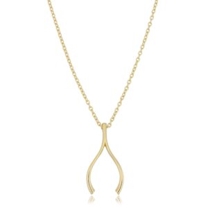 kooljewelry 14k yellow gold wishbone adjustable length necklace (fits 17" or 18")