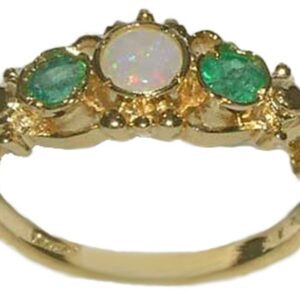 LetsBuyGold 10k Yellow Gold Real Genuine Opal & Emerald Womens Band Ring - Size 7