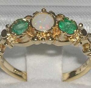 LetsBuyGold 10k Yellow Gold Real Genuine Opal & Emerald Womens Band Ring - Size 7