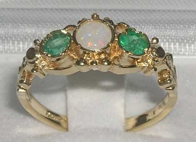 LetsBuyGold 10k Yellow Gold Real Genuine Opal & Emerald Womens Band Ring - Size 7