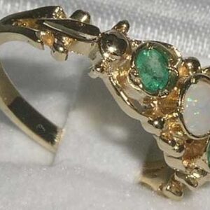 LetsBuyGold 10k Yellow Gold Real Genuine Opal & Emerald Womens Band Ring - Size 7