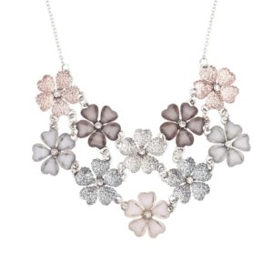 lux accessories faux white pink grey mauve floral flower statement necklace