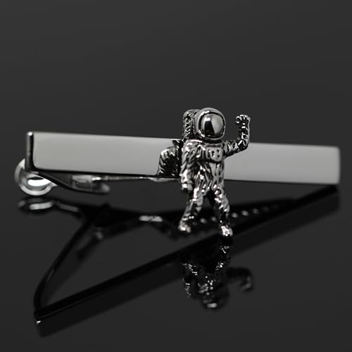 MENDEPOT Antique Silver Tone Astronaut Tie Clip Space Pilot Tie Clip With Box