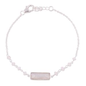 novica artisan handmade rainbow moonstone pendant bracelet beaded from india sterling silver clear [7.25 in min l x 8 in max l x 0.2 in w 1 mm w pendant(s) 6.25 in l x 2.4 in w x 0.1 in d] '