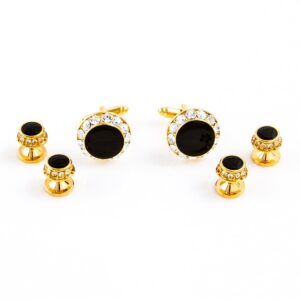 mrcuff black onyx round crystal tuxedo cufflinks & studs set in a presentation gift box & polishing cloth