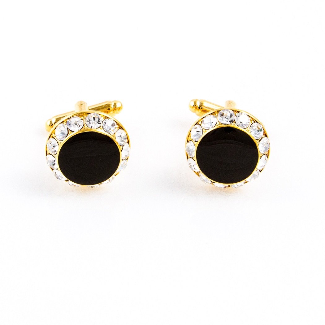 MRCUFF Black Onyx Round Crystal Tuxedo Cufflinks & Studs Set in a Presentation Gift Box & Polishing Cloth