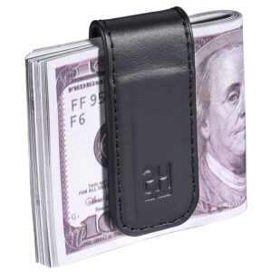 gh gold horse slim magnetic money clip genuine leather business card holder for men, black