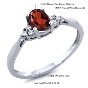 Gem Stone King 14K White Gold Red Garnet and Diamond Engagement Ring For Women (0.56 Cttw, Gemstone Birthstone, Available In Size 5, 6, 7, 8, 9)