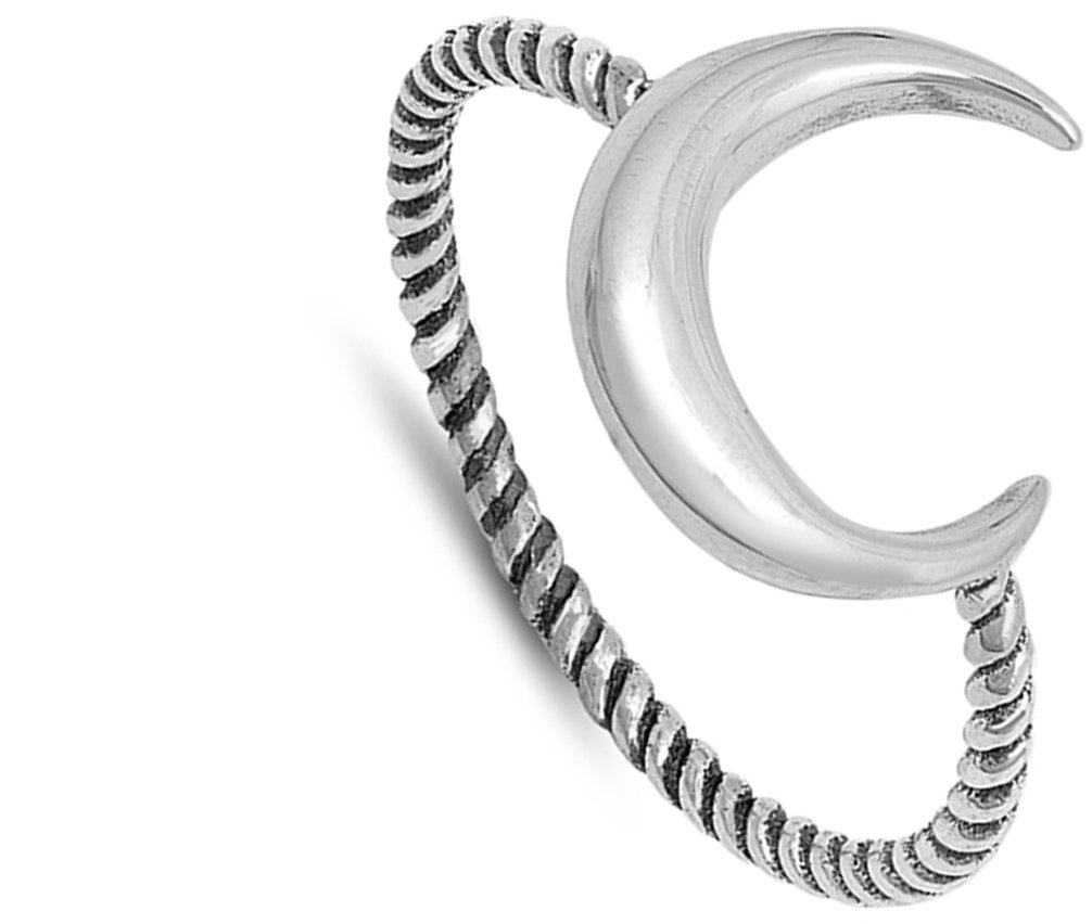 Crescent Moon Ring New .925 Sterling Silver Oxidized Rope Twist Band Size 8