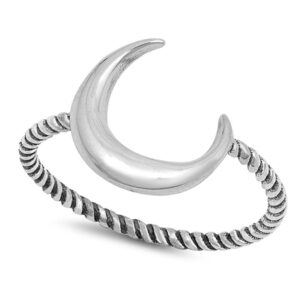 crescent moon ring new .925 sterling silver oxidized rope twist band size 8