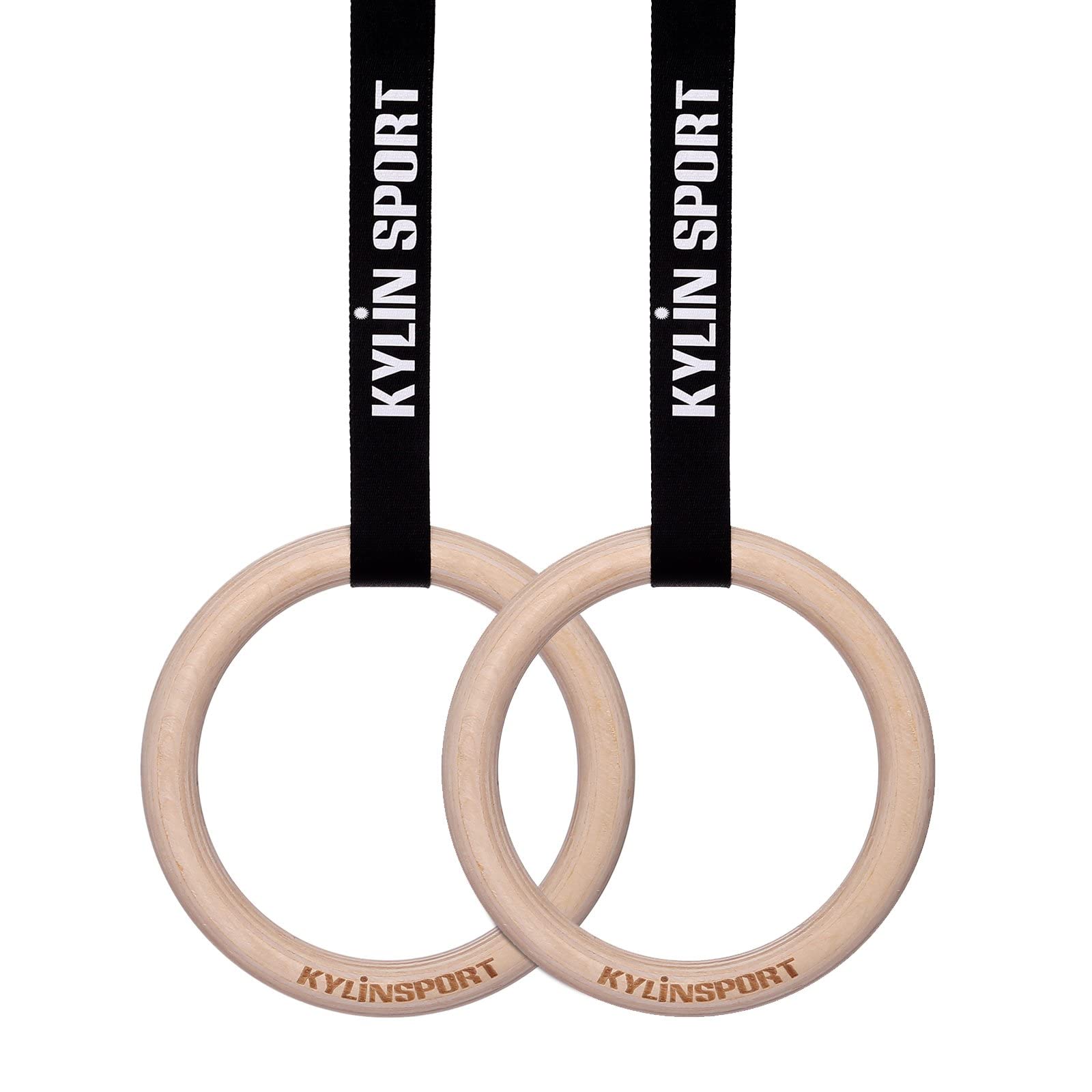 KYLIN SPORT Gymnastic Rings with Adjustable Straps Heavy Duty Exercise Gym Rings for Pull Ups and Dips,Cross-Training Workout,Strength Training, Fitness (Wooden)