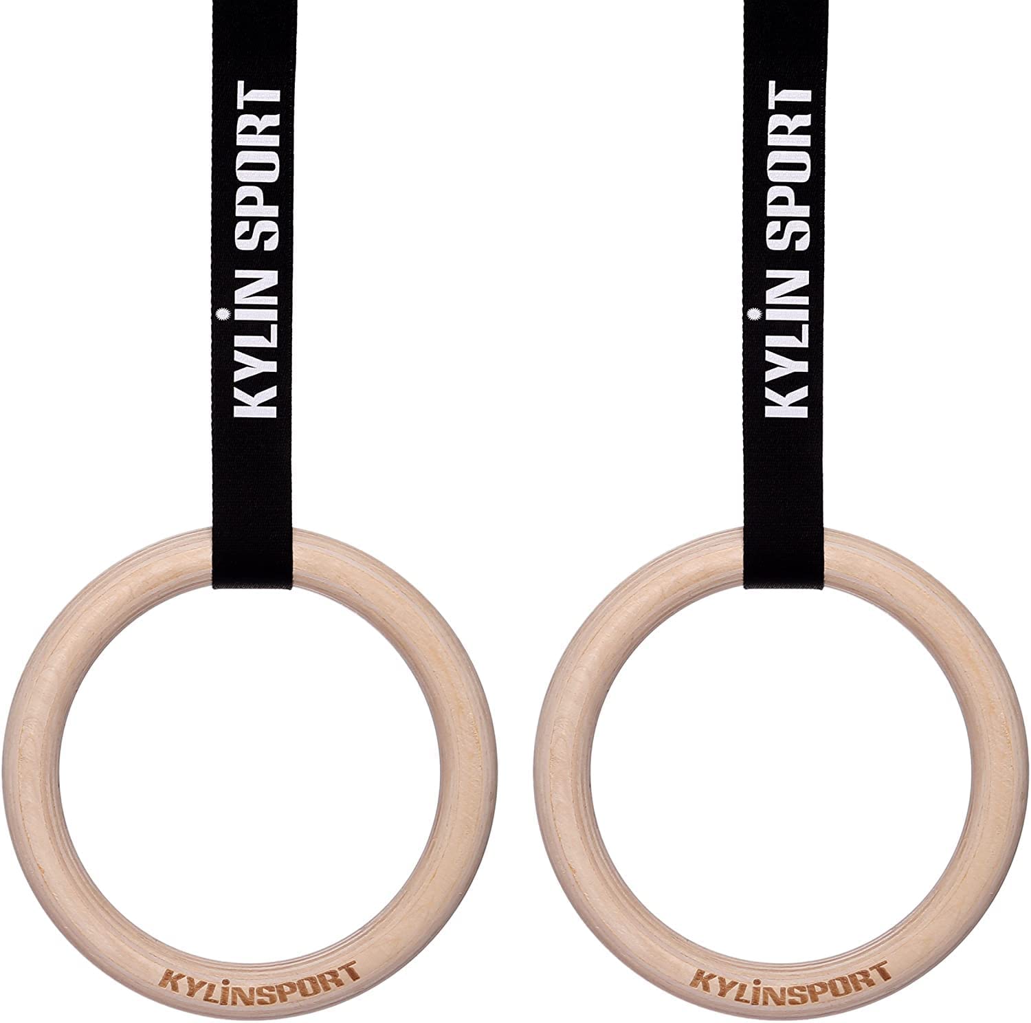 KYLIN SPORT Gymnastic Rings with Adjustable Straps Heavy Duty Exercise Gym Rings for Pull Ups and Dips,Cross-Training Workout,Strength Training, Fitness (Wooden)