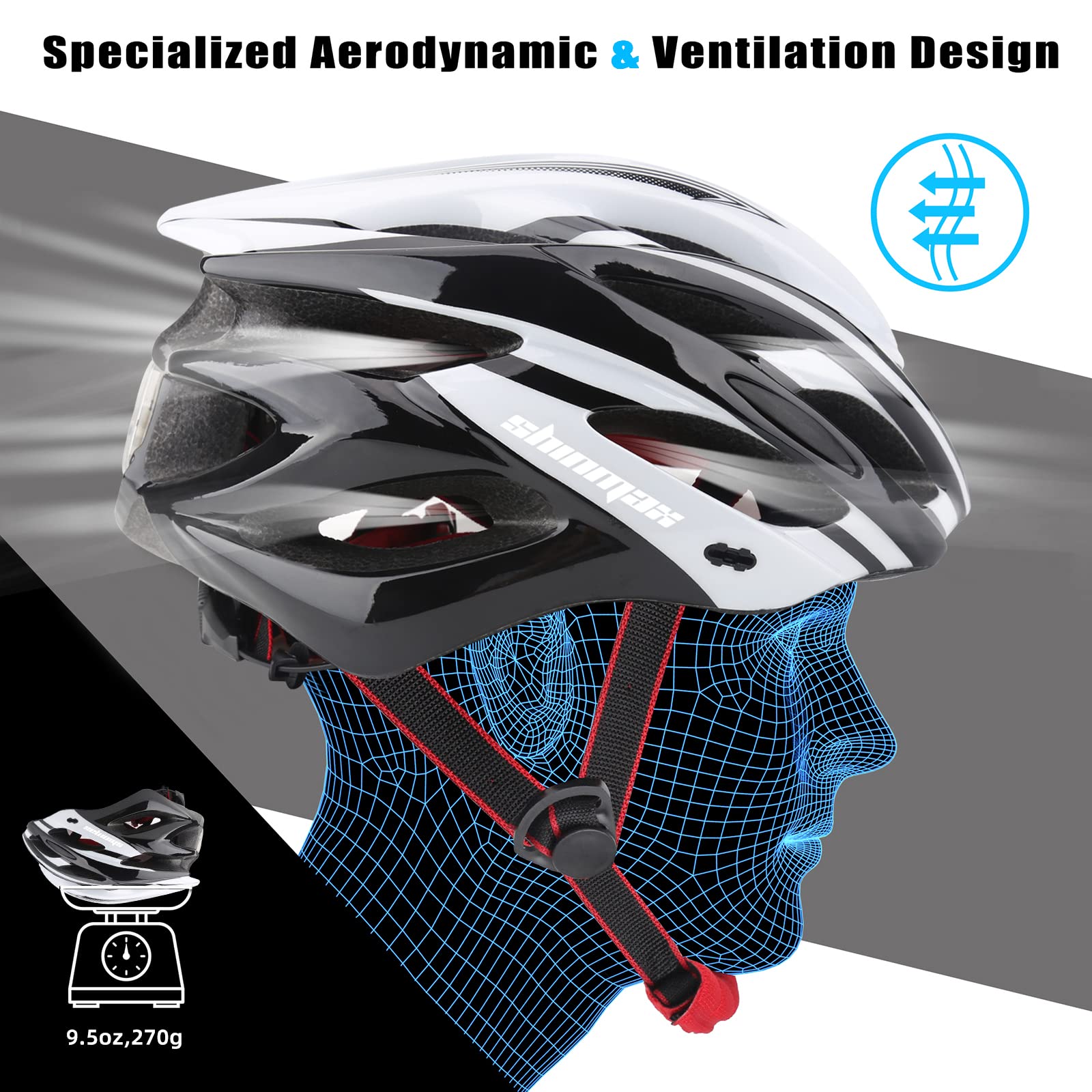 Bike Helmet Men Women, Shinmax Bicycle Helmet with Rear Light and Detachable Sun Visor Backpack,Lightweight Mountain Bike Helmet Size Adjustable Cycling Helmet for Adults Youth Road Bike Helmet