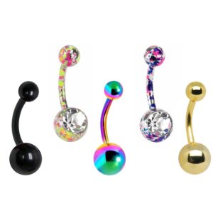 belly button rings 14g surgical steel piercing jewelry - 5 pieces