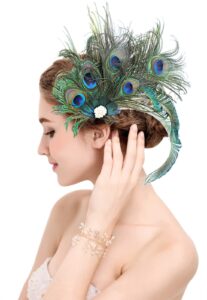 z&x peacock feather hair clip fascinator hat 1920s hair accessories for women kentucky derby halloween headpiece