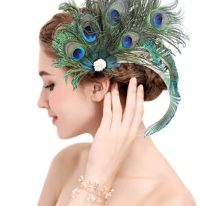 Z&X Peacock Feather Hair Clip Fascinator Hat 1920s Hair Accessories for Women Kentucky Derby Halloween Headpiece