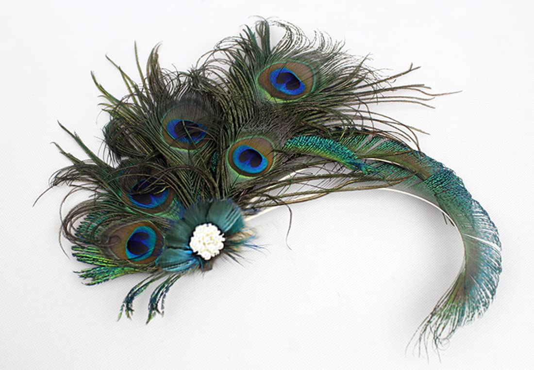 Z&X Peacock Feather Hair Clip Fascinator Hat 1920s Hair Accessories for Women Kentucky Derby Halloween Headpiece