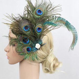 Z&X Peacock Feather Hair Clip Fascinator Hat 1920s Hair Accessories for Women Kentucky Derby Halloween Headpiece