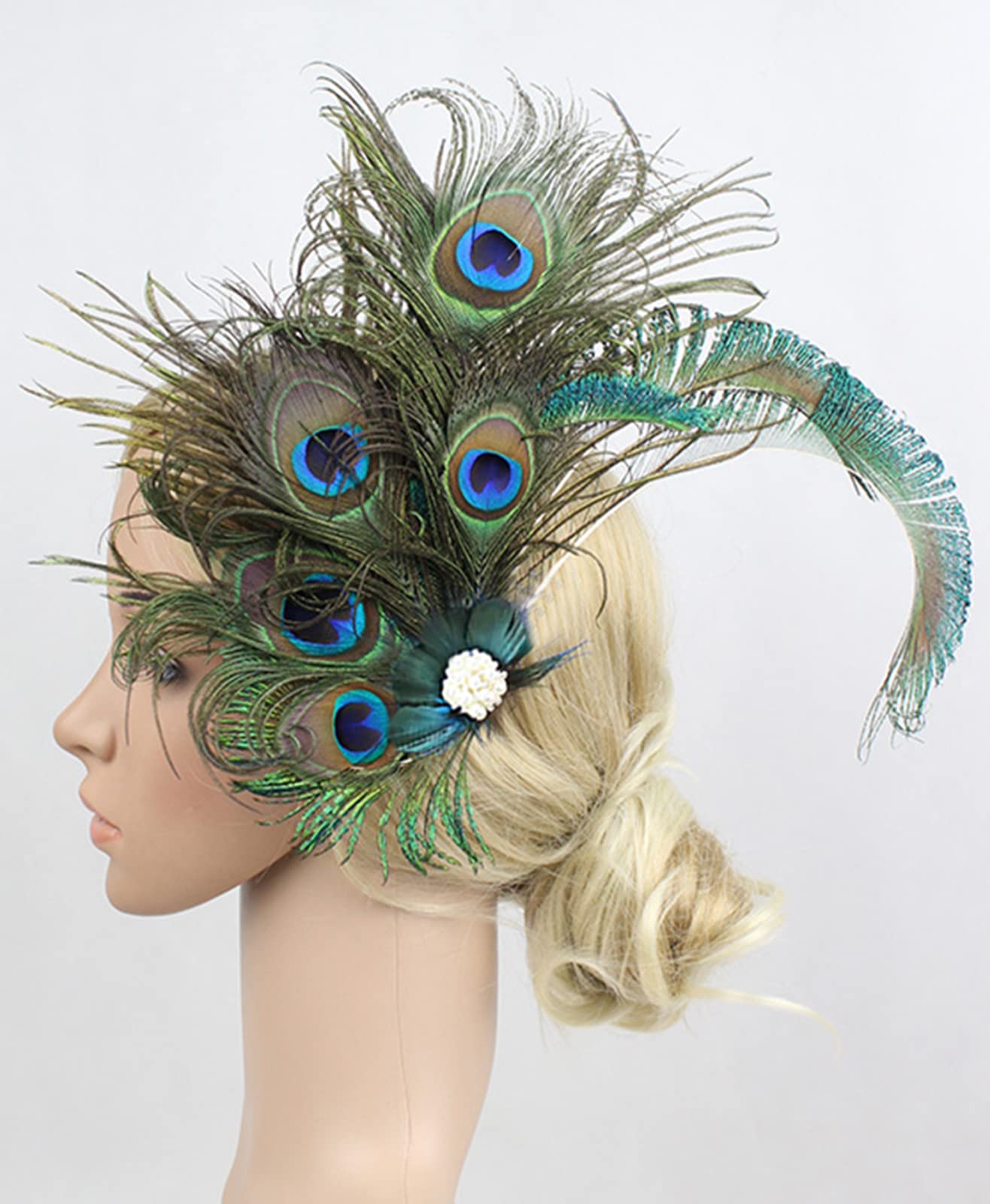 Z&X Peacock Feather Hair Clip Fascinator Hat 1920s Hair Accessories for Women Kentucky Derby Halloween Headpiece