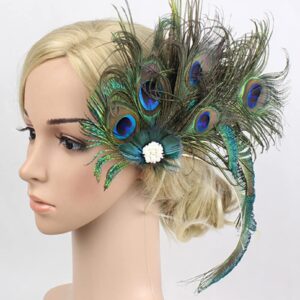 Z&X Peacock Feather Hair Clip Fascinator Hat 1920s Hair Accessories for Women Kentucky Derby Halloween Headpiece