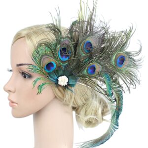 Z&X Peacock Feather Hair Clip Fascinator Hat 1920s Hair Accessories for Women Kentucky Derby Halloween Headpiece