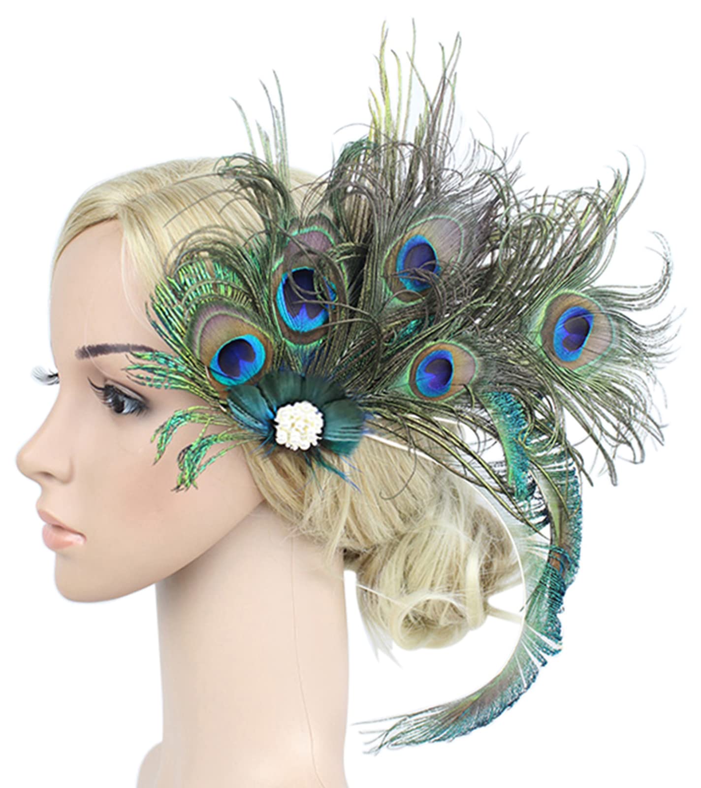 Z&X Peacock Feather Hair Clip Fascinator Hat 1920s Hair Accessories for Women Kentucky Derby Halloween Headpiece