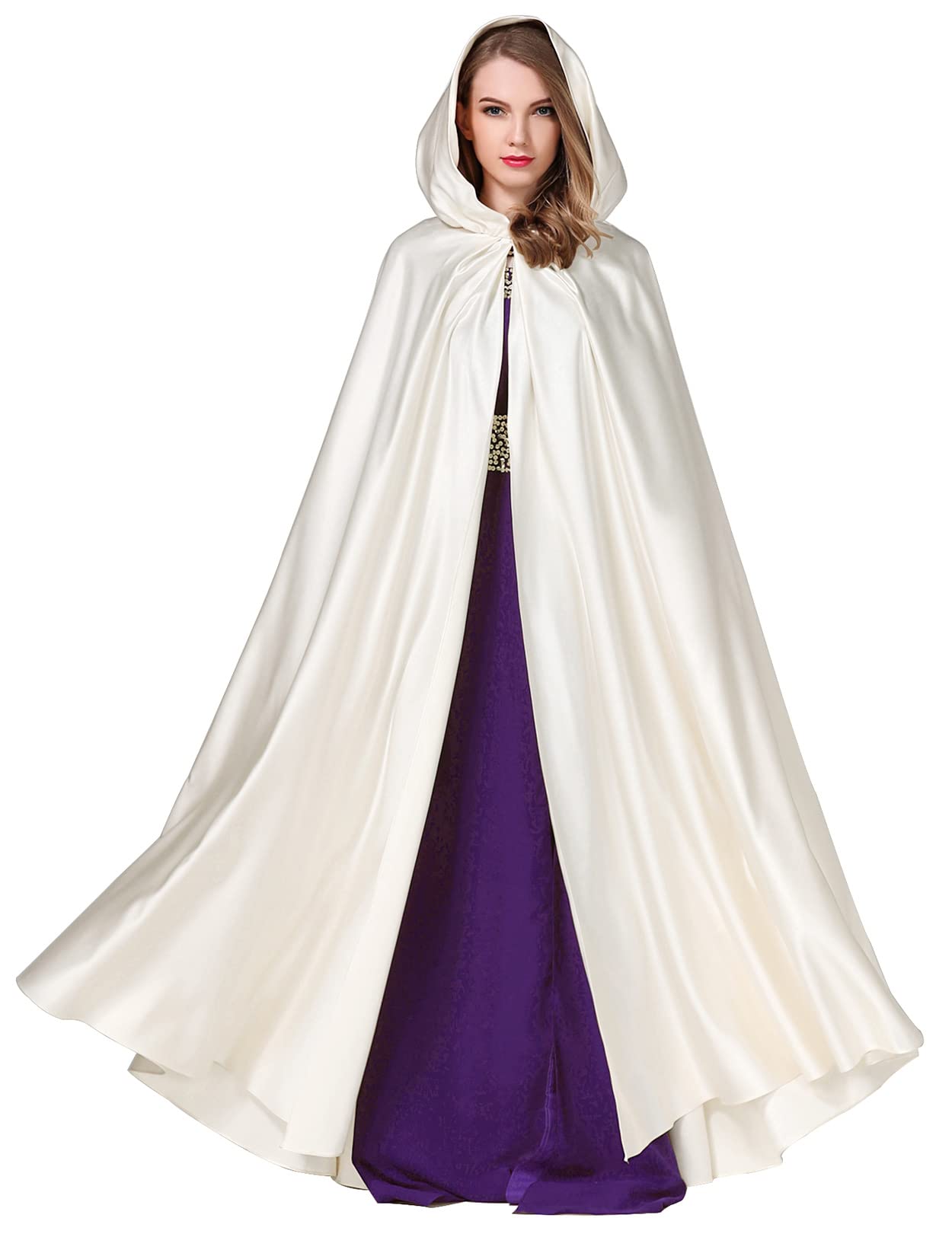 BEAUTELICATE Women's Wedding Hooded Cape Bridal Cloak Poncho Full Length Light Ivory