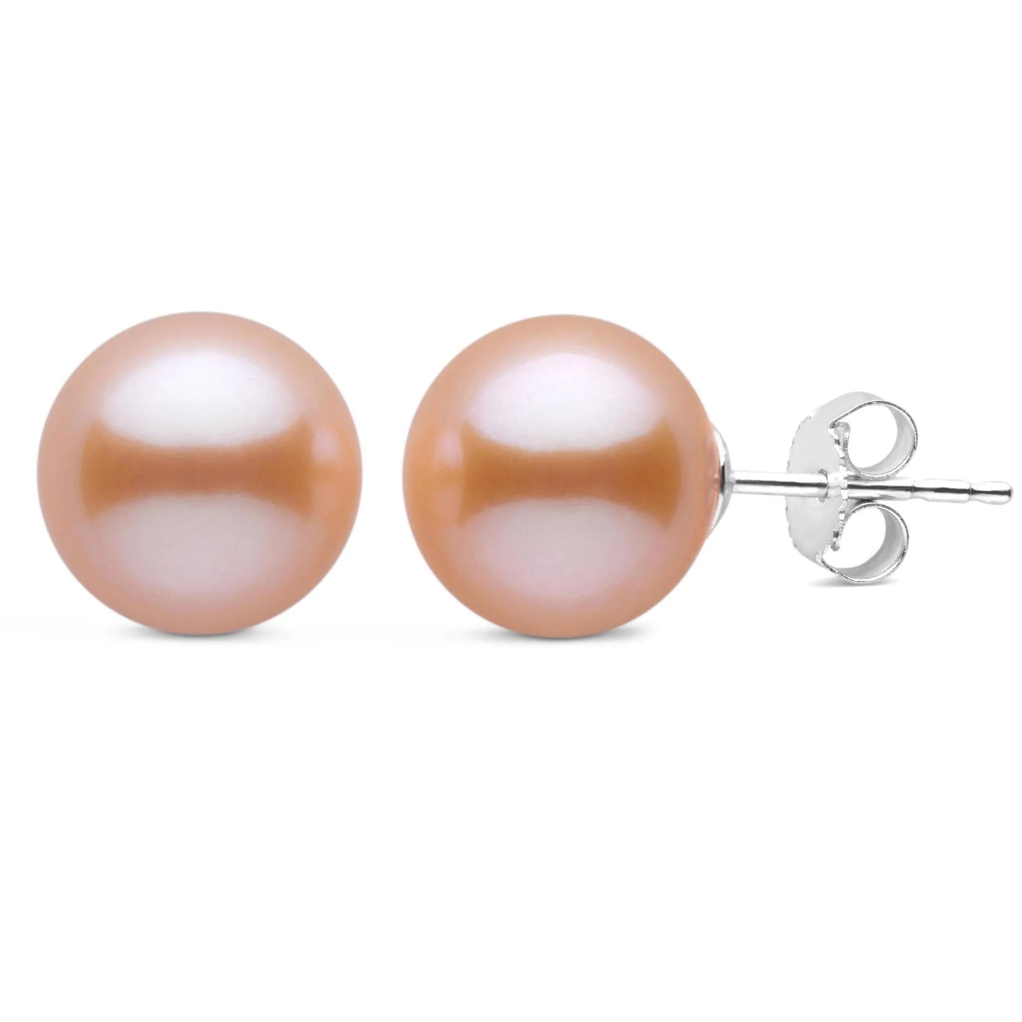 9.0-10.0 mm Pink to Peach Freshadama Freshwater Cultured Pearl Stud Earrings 14K Yellow Gold