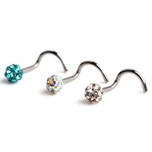 ruifan 3pcs 18g surgical steel clear & colorful & acid gem crystal screw nose studs ring piercing jewelry