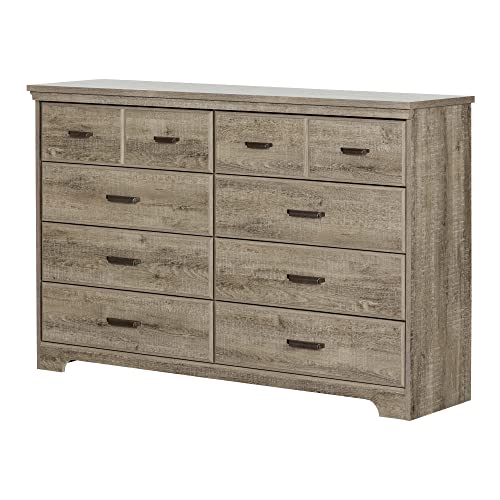 South Shore Versa Collection 8-Drawer Double Dresser, Weathered Oak with Antique Handles