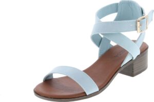 top moda vision-75 women's ankle wrap adjustable buckle stacked chunky heel sandal,light blue,5.5