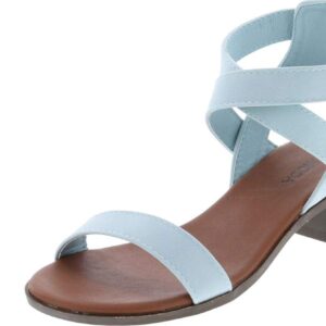 TOP Moda Vision-75 Women's Ankle Wrap Adjustable Buckle Stacked Chunky Heel Sandal,Light Blue,5.5