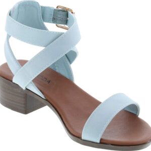 TOP Moda Vision-75 Women's Ankle Wrap Adjustable Buckle Stacked Chunky Heel Sandal,Light Blue,5.5