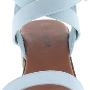 TOP Moda Vision-75 Women's Ankle Wrap Adjustable Buckle Stacked Chunky Heel Sandal,Light Blue,5.5