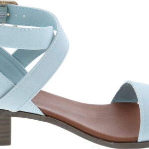 TOP Moda Vision-75 Women's Ankle Wrap Adjustable Buckle Stacked Chunky Heel Sandal,Light Blue,5.5