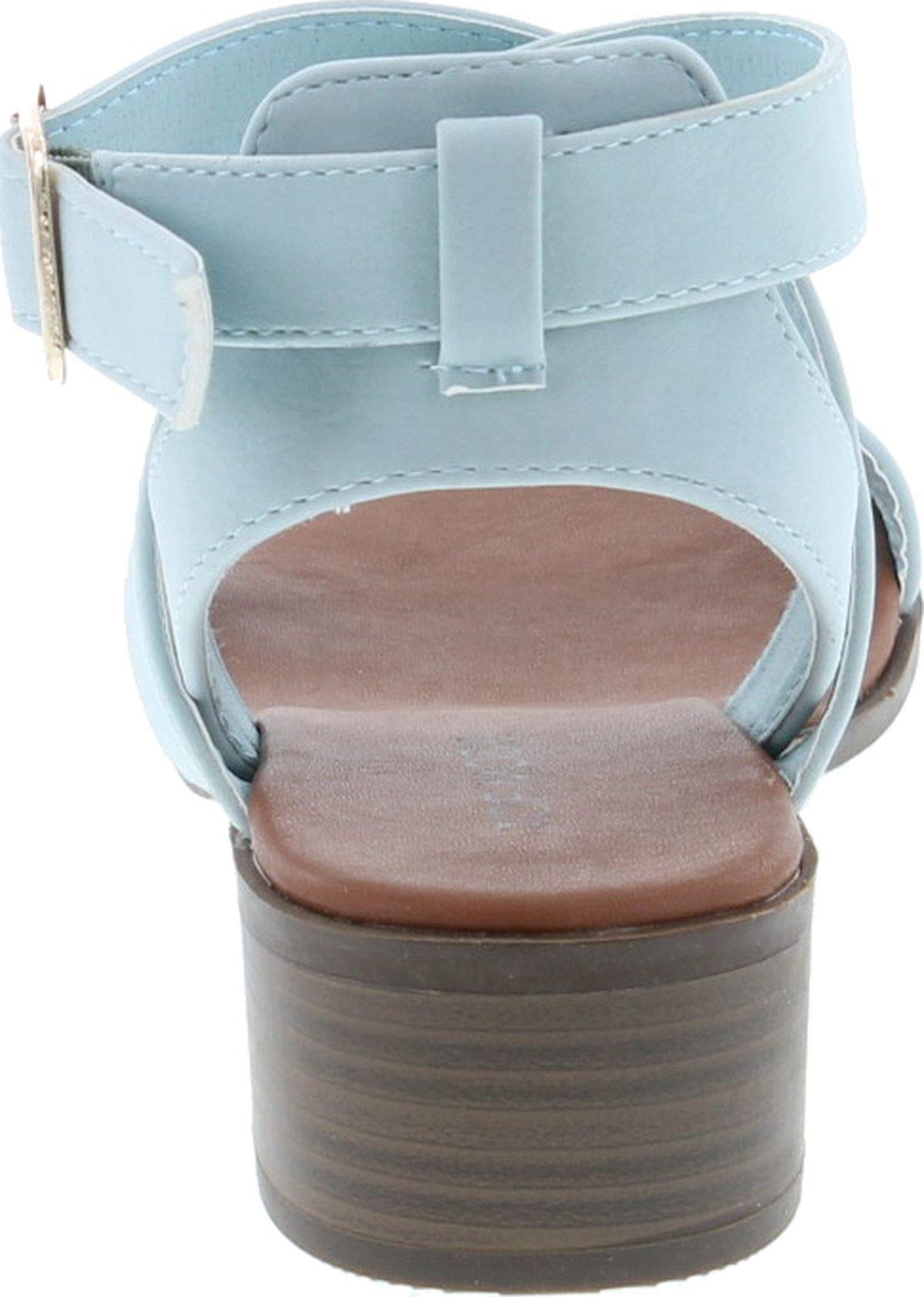 TOP Moda Vision-75 Women's Ankle Wrap Adjustable Buckle Stacked Chunky Heel Sandal,Light Blue,5.5