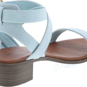 TOP Moda Vision-75 Women's Ankle Wrap Adjustable Buckle Stacked Chunky Heel Sandal,Light Blue,5.5