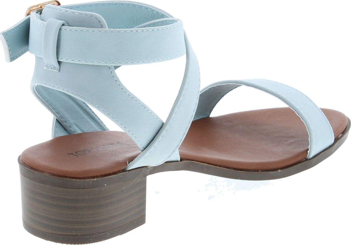 TOP Moda Vision-75 Women's Ankle Wrap Adjustable Buckle Stacked Chunky Heel Sandal,Light Blue,5.5