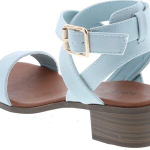 TOP Moda Vision-75 Women's Ankle Wrap Adjustable Buckle Stacked Chunky Heel Sandal,Light Blue,5.5