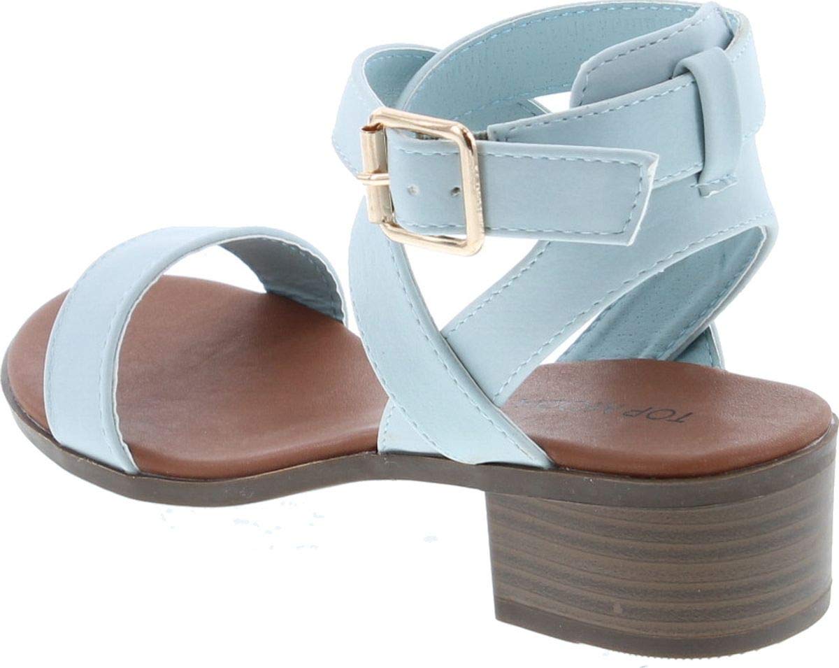 TOP Moda Vision-75 Women's Ankle Wrap Adjustable Buckle Stacked Chunky Heel Sandal,Light Blue,5.5