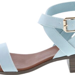 TOP Moda Vision-75 Women's Ankle Wrap Adjustable Buckle Stacked Chunky Heel Sandal,Light Blue,5.5