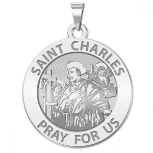 picturesongold.com saint charles borromeo w/angels round religious medal - - 2/3 inch size of dime, sterling silver