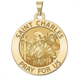 PicturesOnGold.com Saint Charles Borromeo W/Angels Round Religious Medal - - 2/3 Inch Size of Dime, Sterling Silver