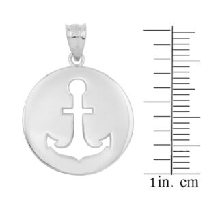 Polished 925 Sterling Silver Nautical Anchor Disc Charm Pendant